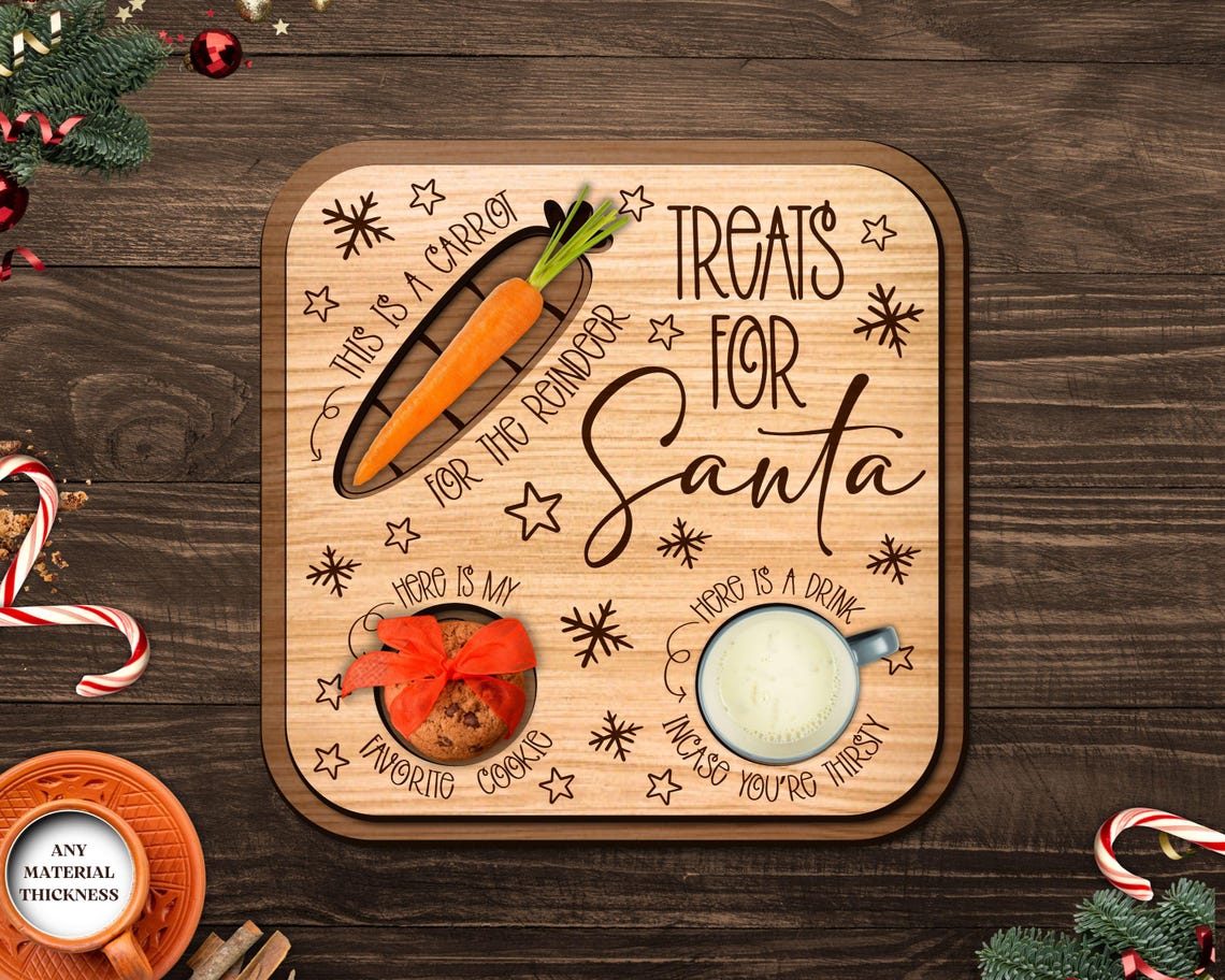 Square Santa Tray Laser Cut, Christmas Laser Cut, Cutting Board Treats ...