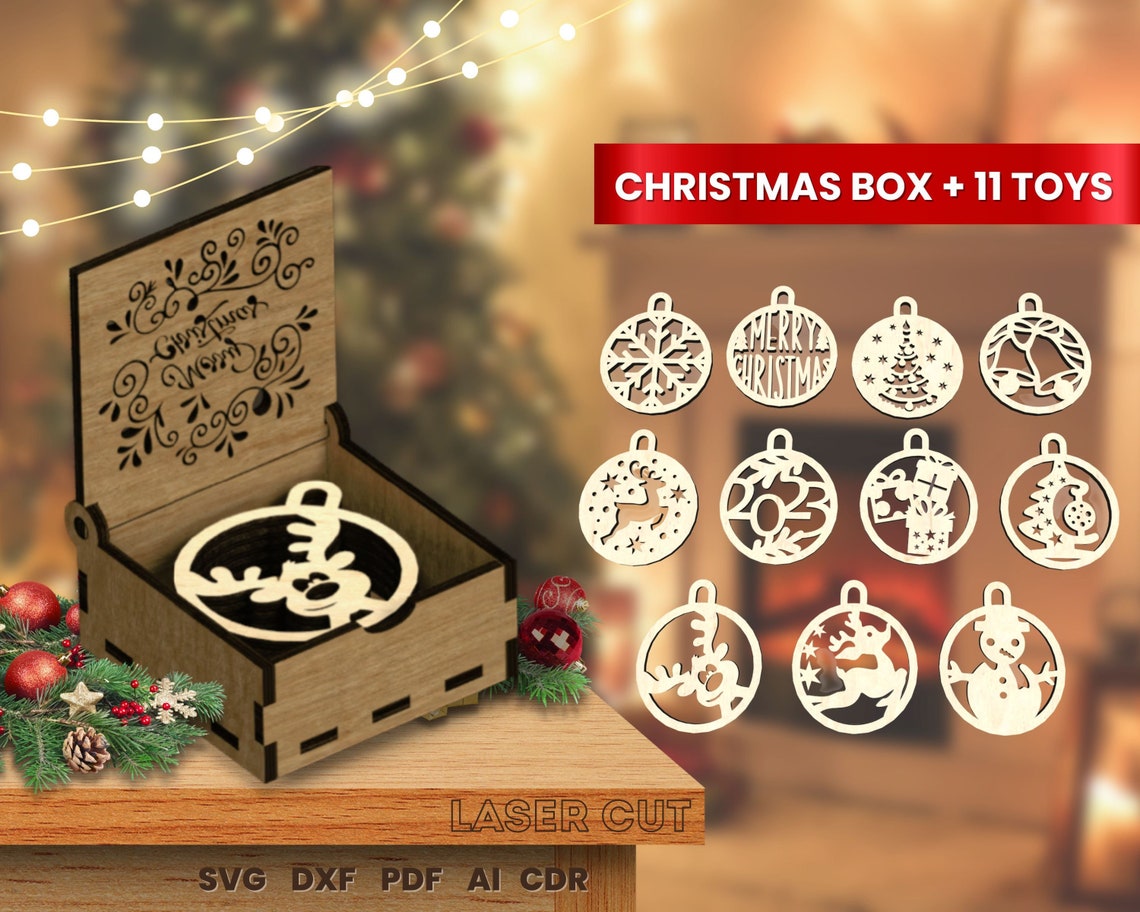 Christmas Ornament Boxes Laser Cut, SVG Bundle for Glowforge, Christmas ...