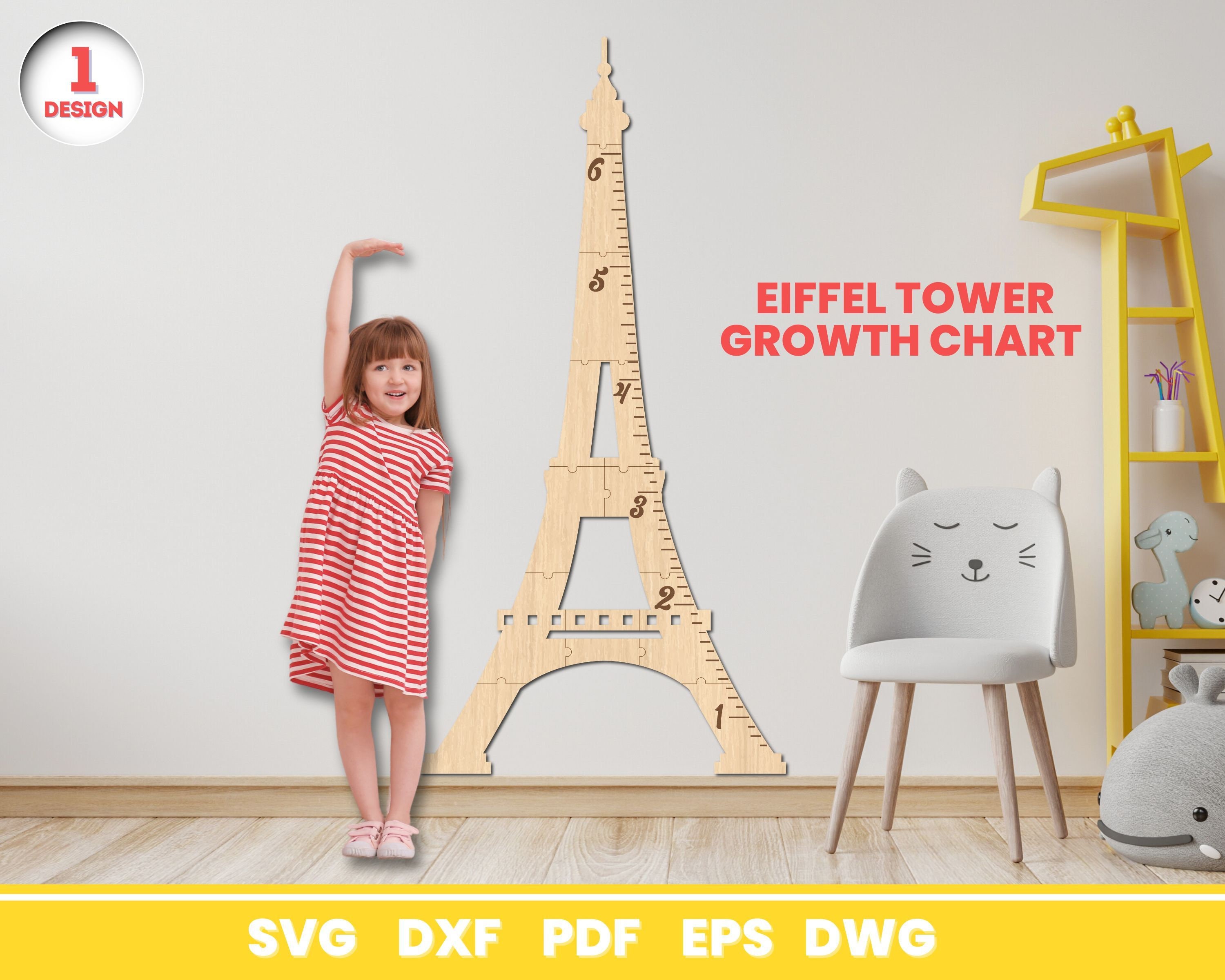 Eiffel Tower Growth Chart Laser Cut, SVG File for Glowforge, Children's ...