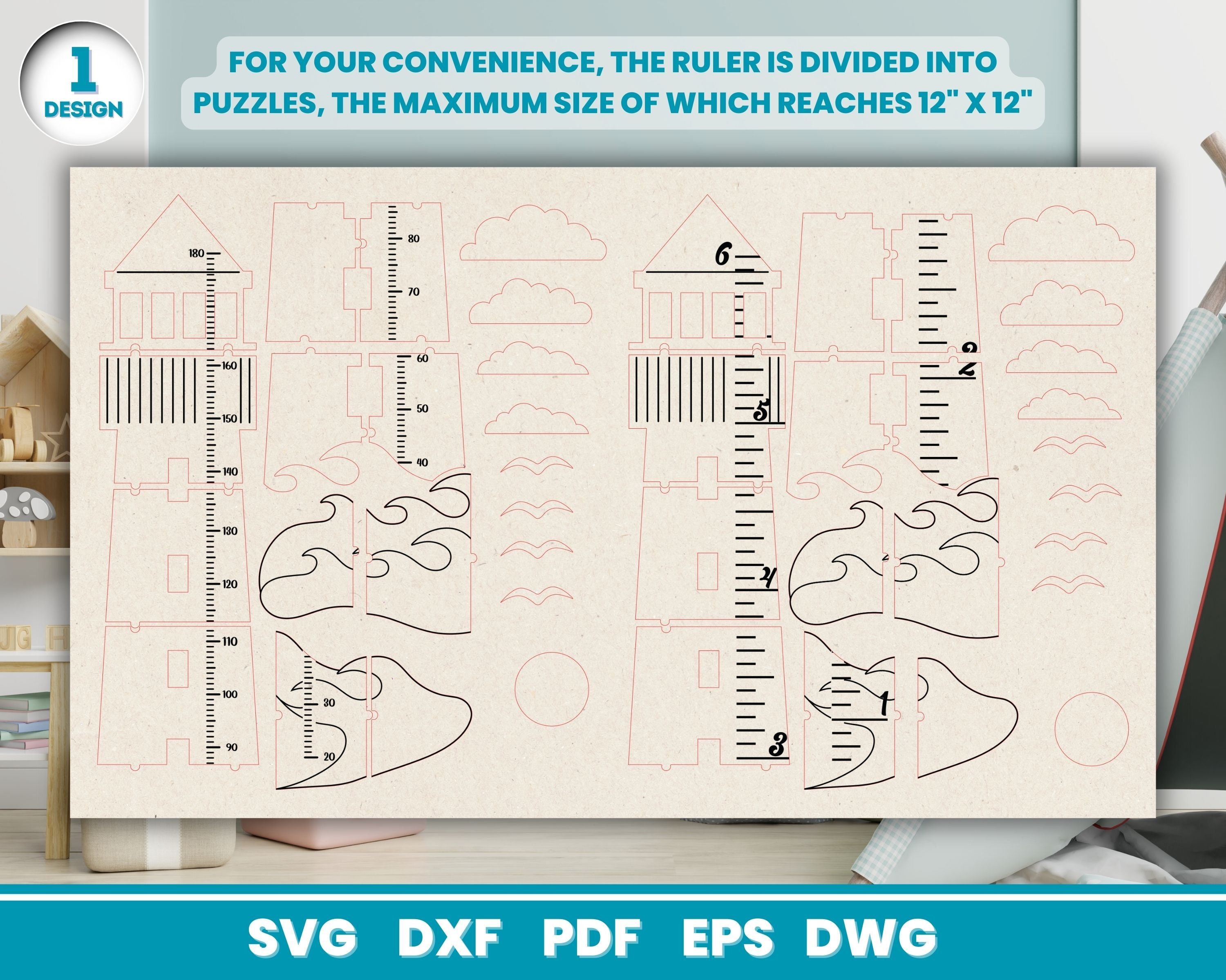 Lighthouse Height Chart Laser Cut, SVG File for Glowforge, Children's ...