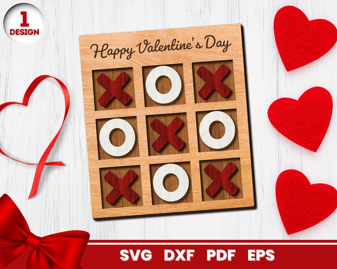 Valentine's Day Tic Tac Toe, SVG Files for Glowforge, Valentine's Day ...