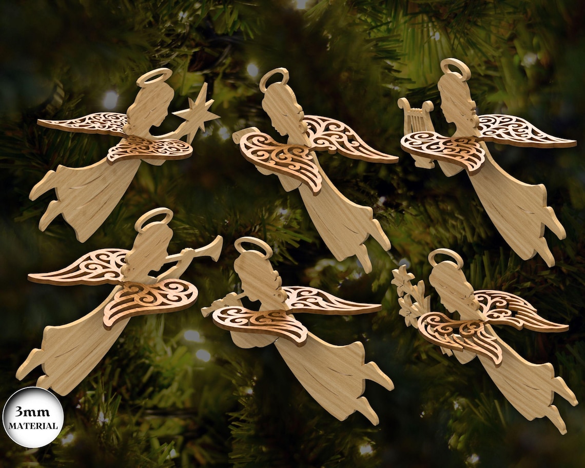 3D Christmas Angels Ornament Bundle, Angel Laser Cut, Nativity Ornament ...