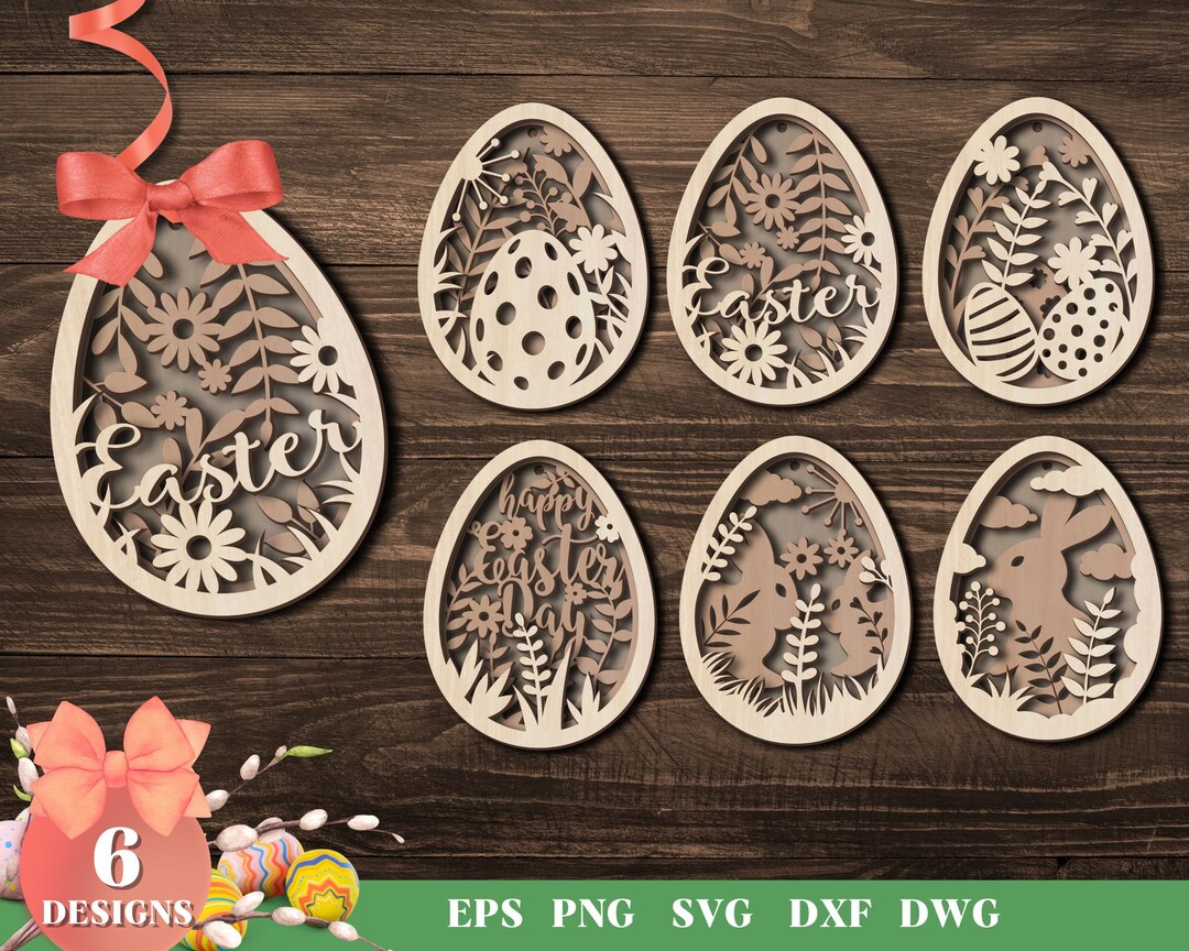 Easter Eggs Gift Tags, SVG Bundle for Glowforge, Easter, Layered ...