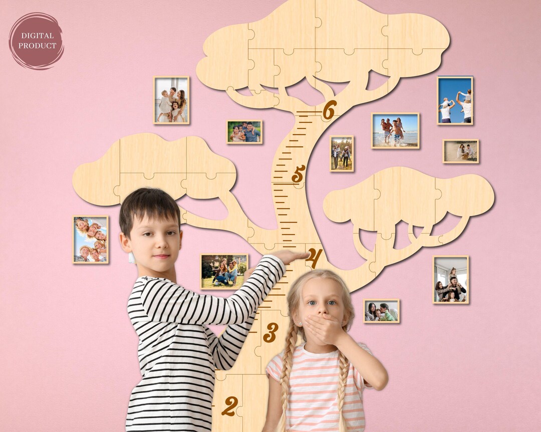 Family Tree Height Chart Laser Cut, Family Tree Photo Frames, Nursery ...