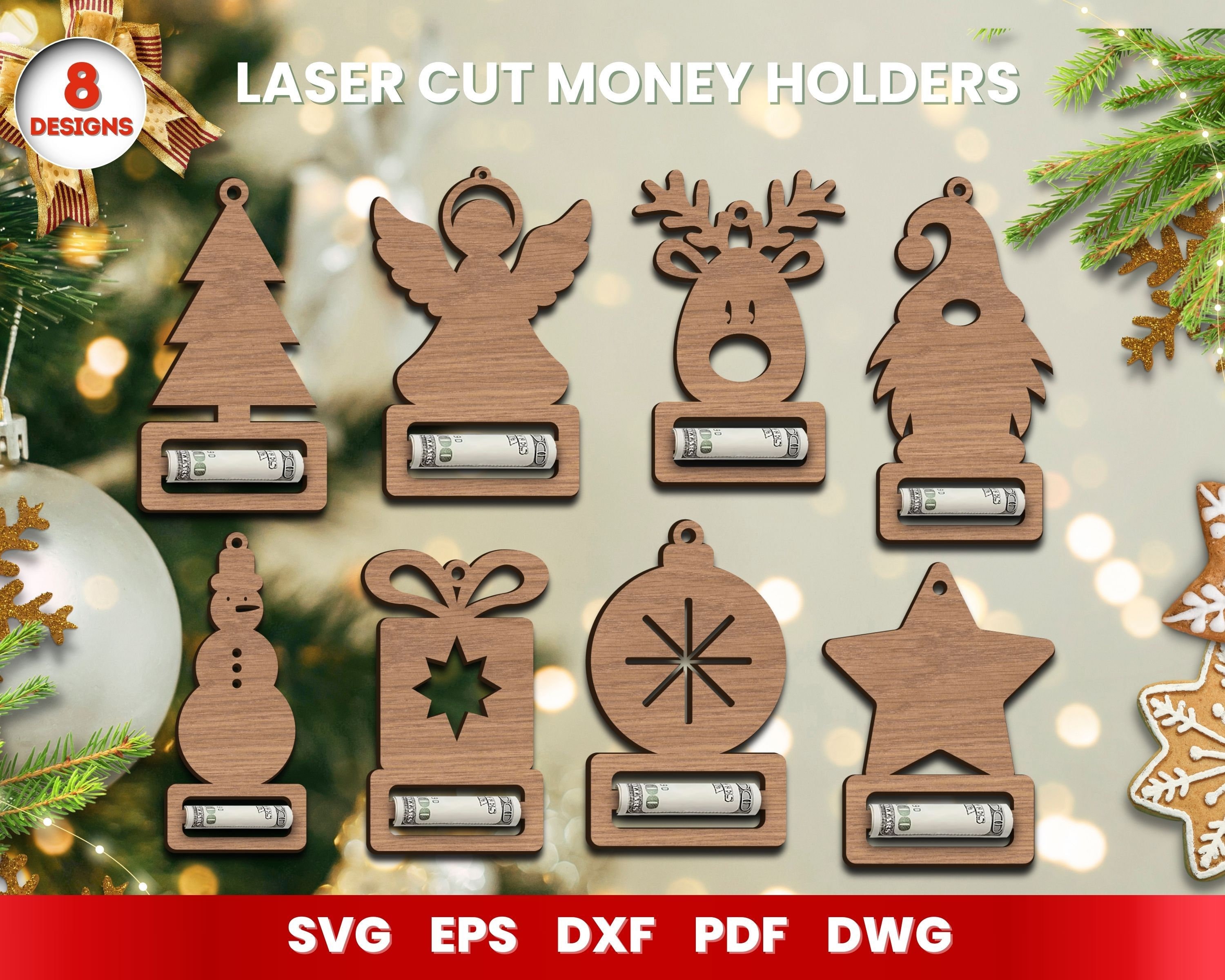 Christmas Money Holder SVG Bundle, Laser Cut, Glowforge, Cricut, Vector ...