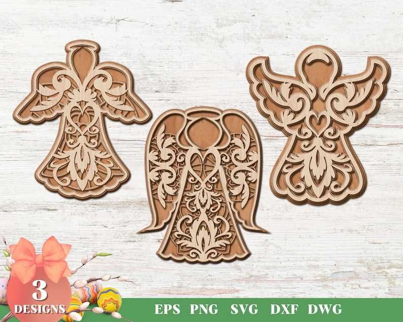 3D Angels Laser Cut Files, SVG Bundle for Glowforge, Christmas, Layered ...