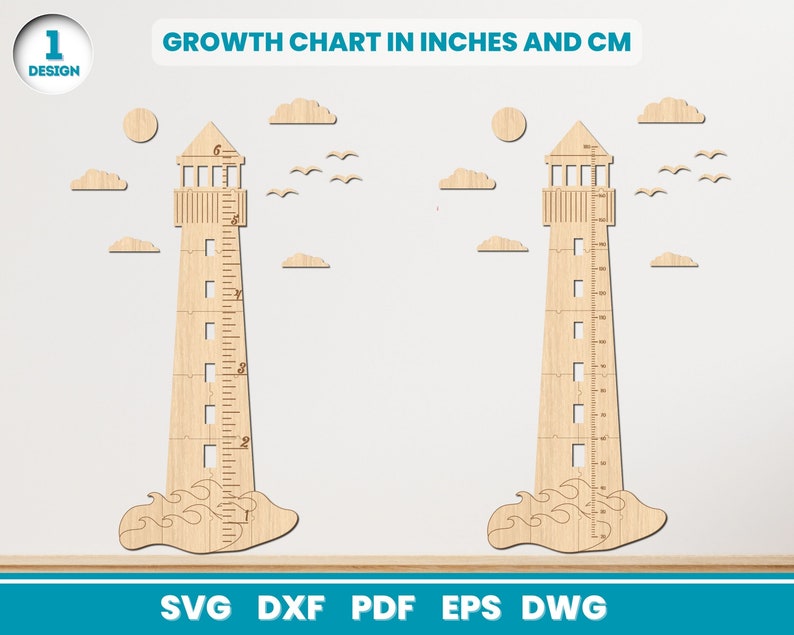Lighthouse Height Chart Laser Cut, SVG File for Glowforge, Children's ...