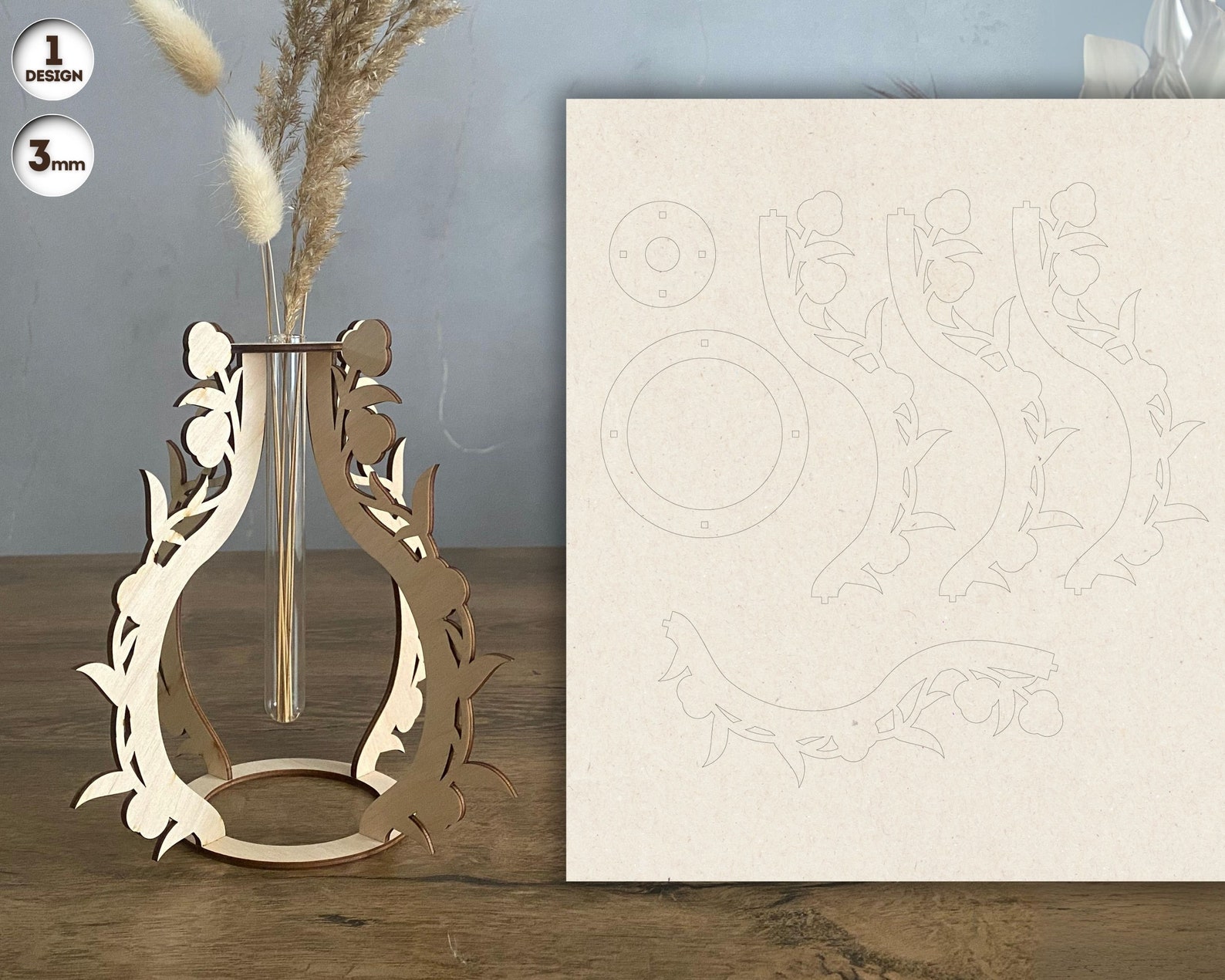 Glass Tube Floral Vases Laser Cut, Home Decoration, SVG Files for ...