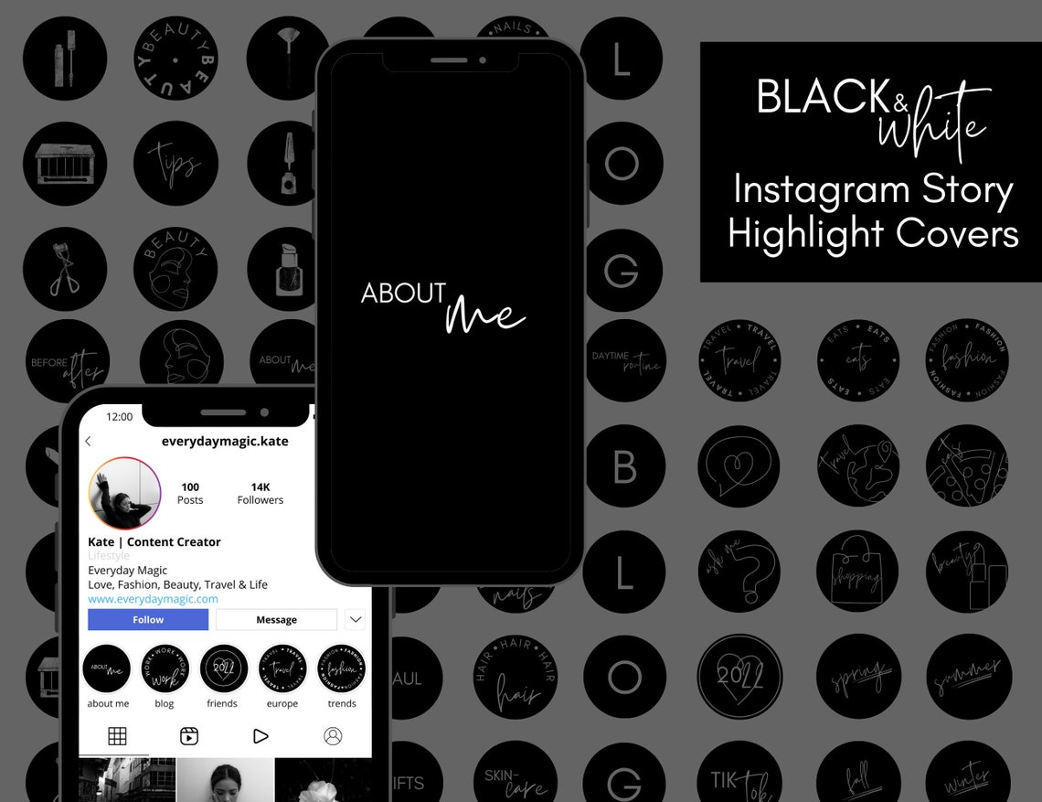Black and White Instagram Highlight Covers| Aesthetic Highlight Covers ...