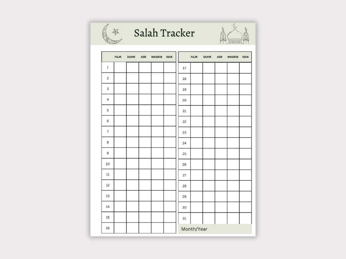 Salah Tracker Printable, Muslim Praying Tracker, Prayer Check List ...