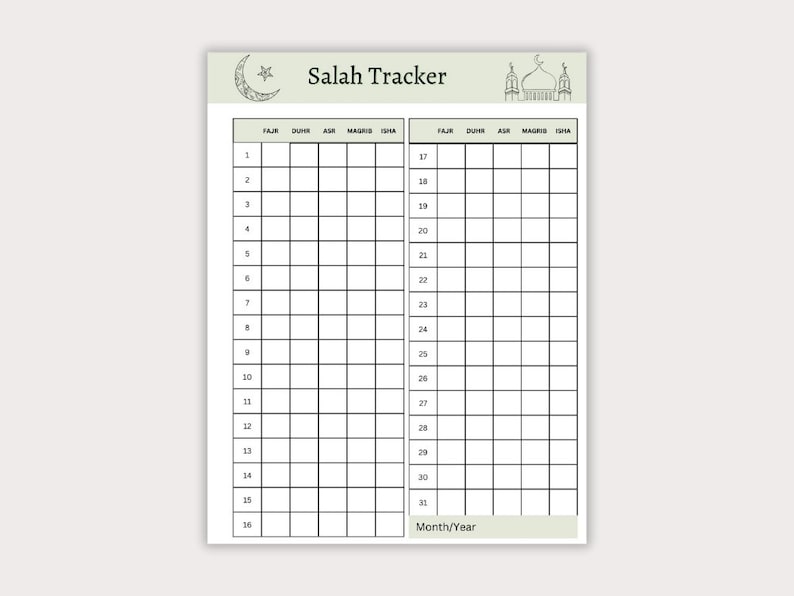 Salah Tracker Printable, Muslim Praying Tracker, Prayer Check List ...