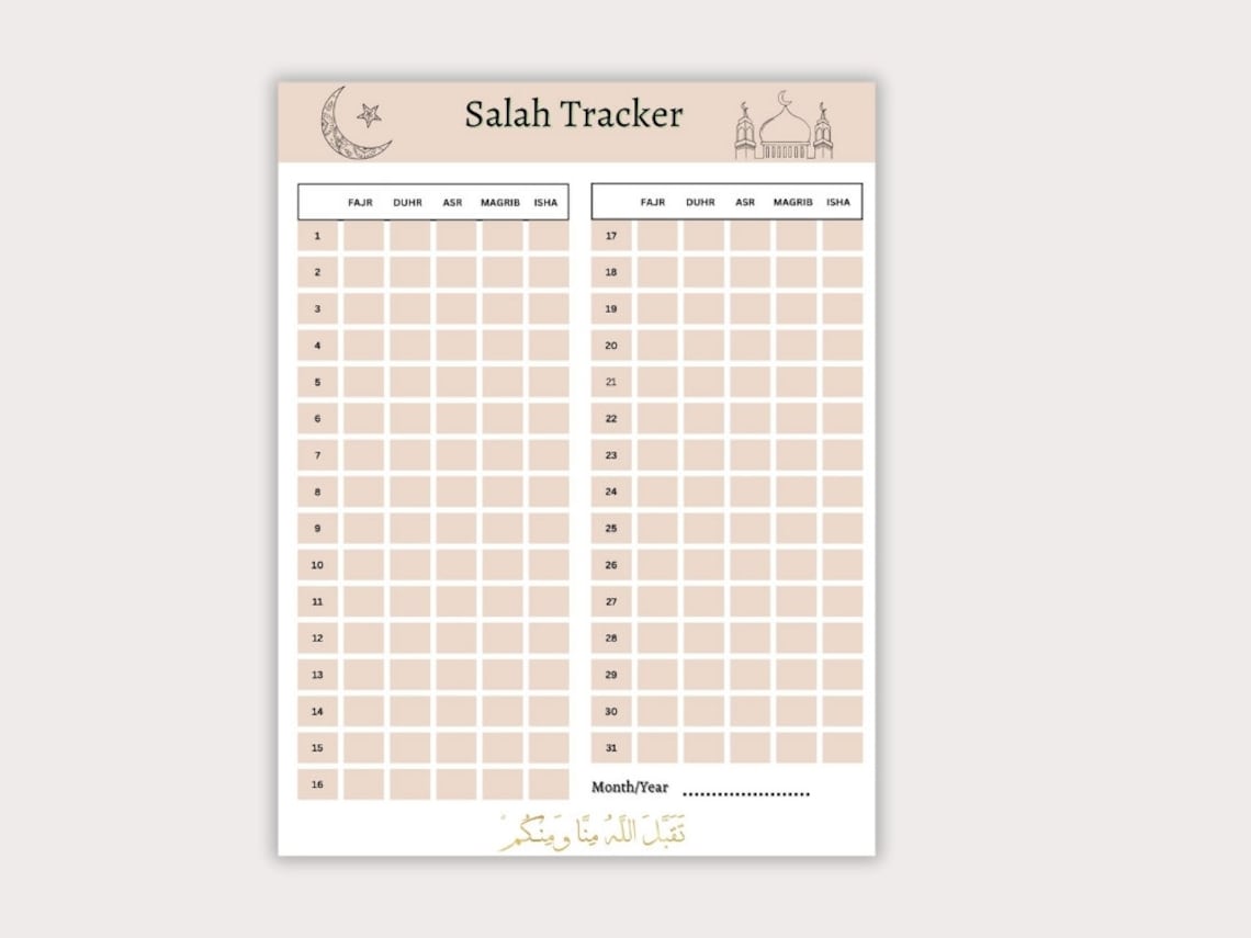 Salah Tracker Printable, Muslim Praying Tracker, Prayer Check List ...