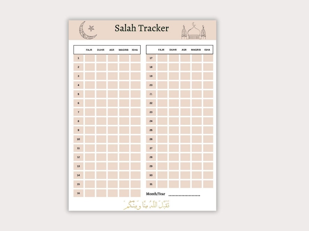 Salah Tracker Printable, Muslim Praying Tracker, Prayer Check List ...