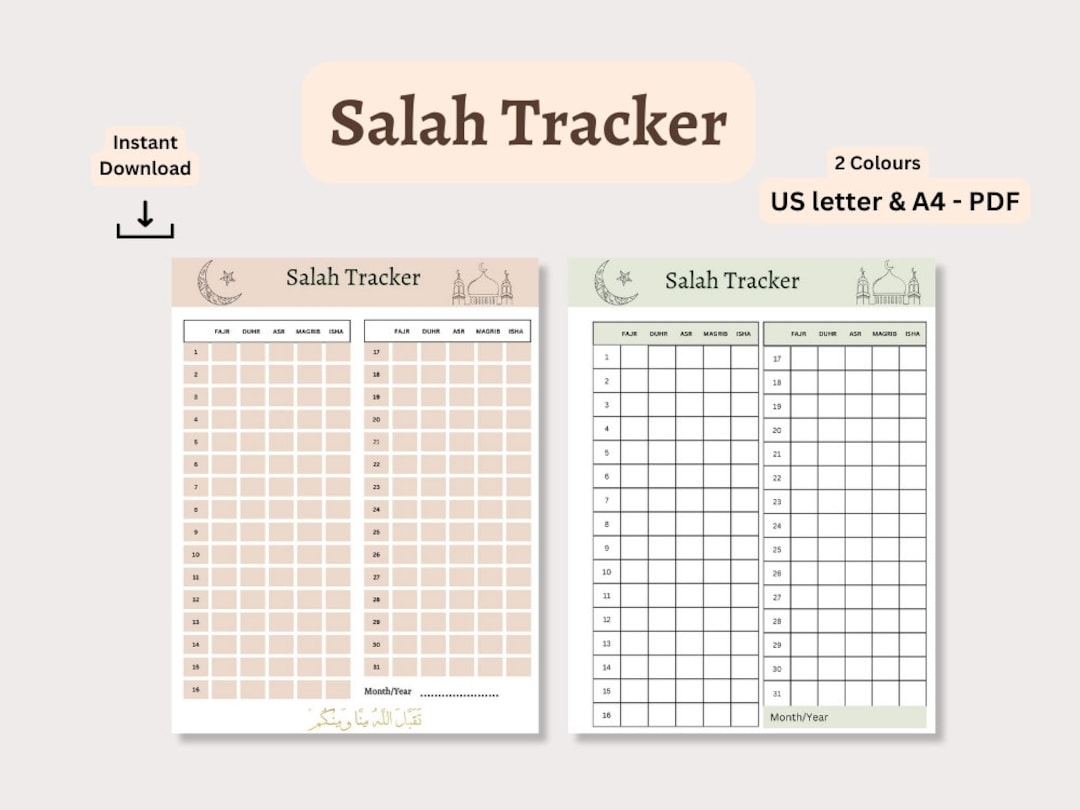Salah Tracker Printable, Muslim Praying Tracker, Prayer Check List ...