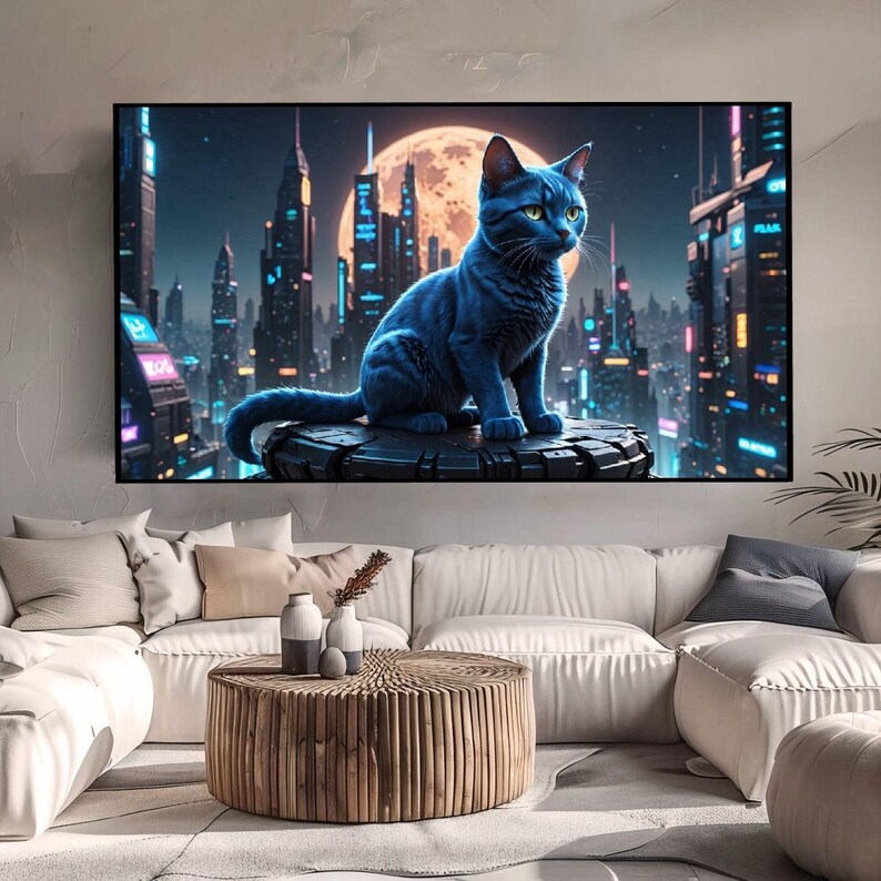 Blue Fured Cat in a Futuristic World | Digital Art | AI IMAGE - Etsy