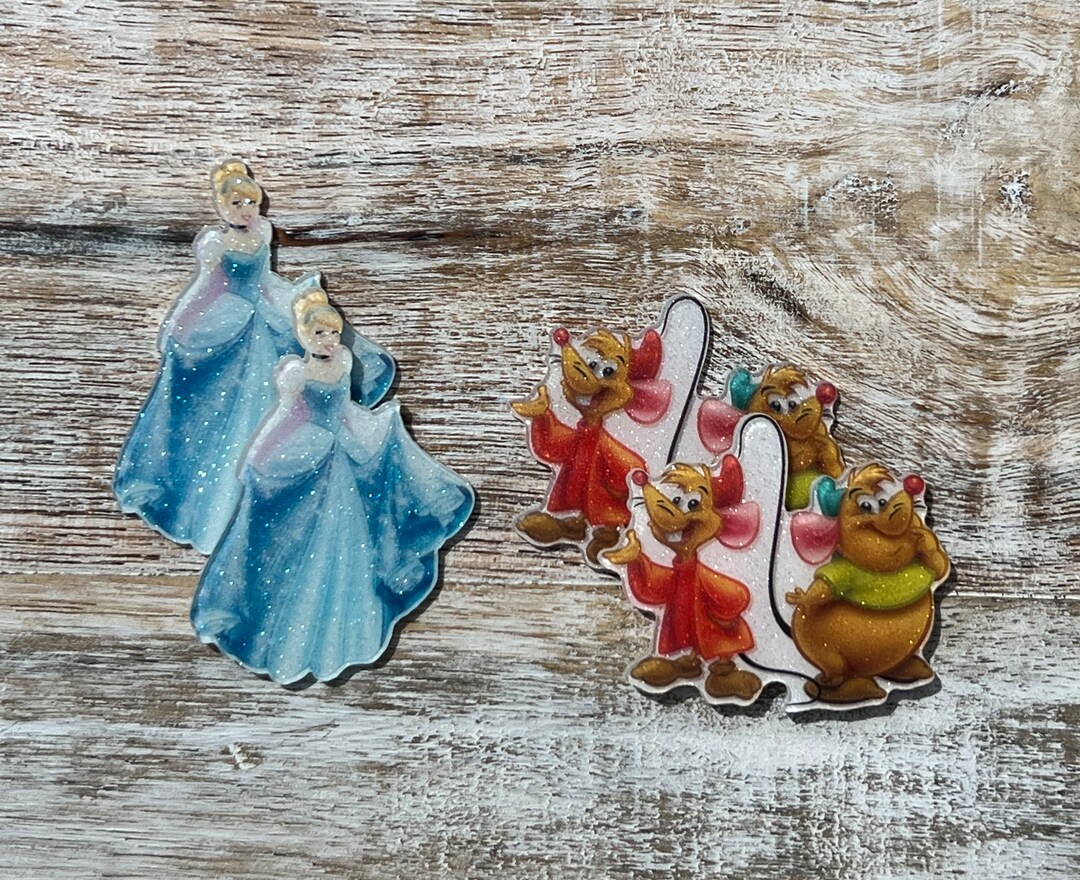 Cinderella Flat Back Planar Resin Gus and Jaq GLITTER Hair Bow Center ...