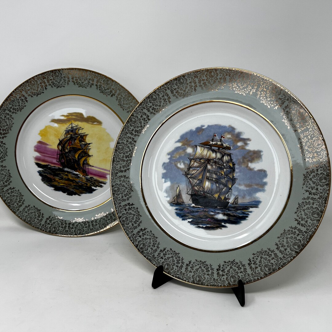 Grindley Satin White Ship Themed Vintage Plate, Staffordshire Ironstone ...