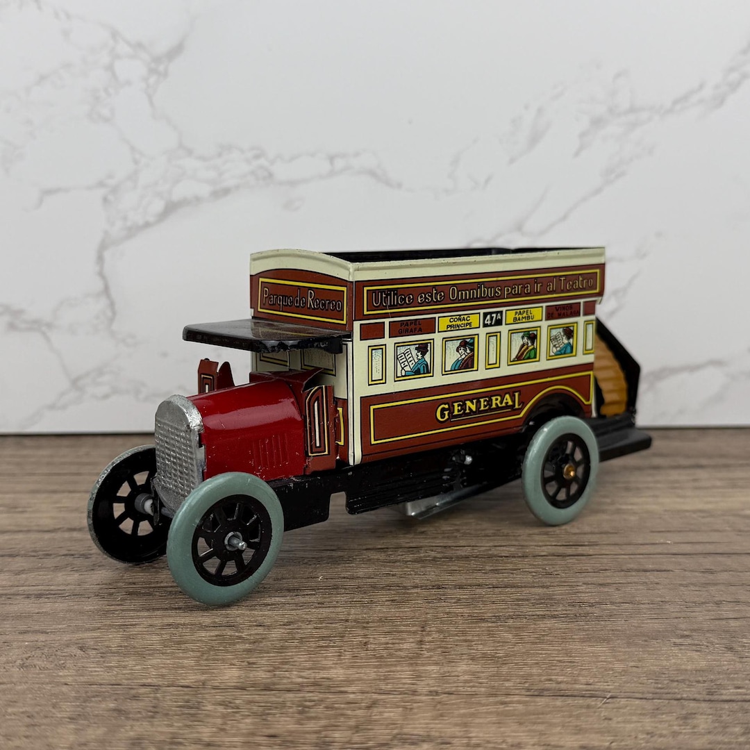 Vintage Tinplate Omnibus, Wind-up Double Decker Collectible Bus Toy ...