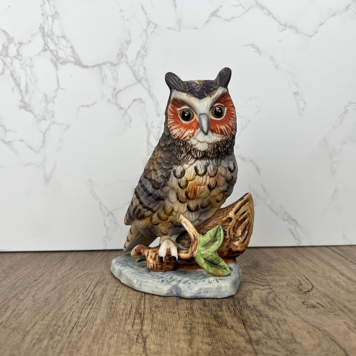 Longeayedowl Porcelain Owl Figurine, Bird Ornaments Brown Barn Owl ...