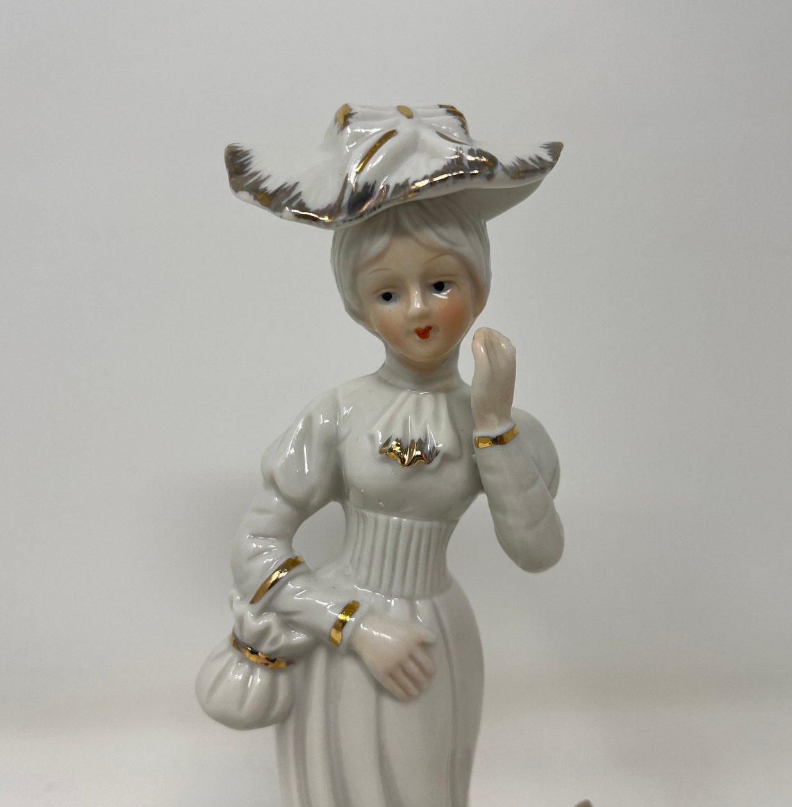 Vintage Porcelain Lady Figurine Solid White Gold Trim, JBG London Hand ...