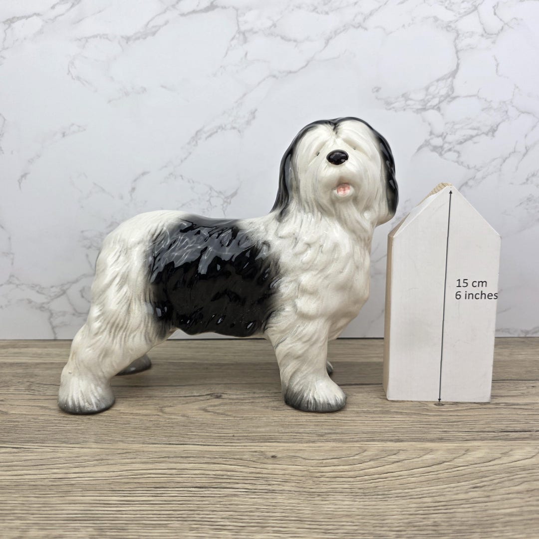 Melbaware Old English Sheepdog Porcelain Figurine Large Vintage Black ...