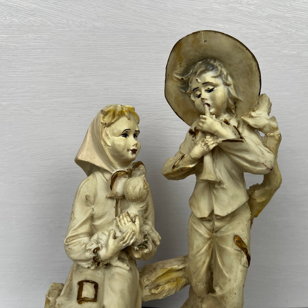 Vintage Resin Figurines, Resin Boy and Girl Figurine, Matte White Resin ...