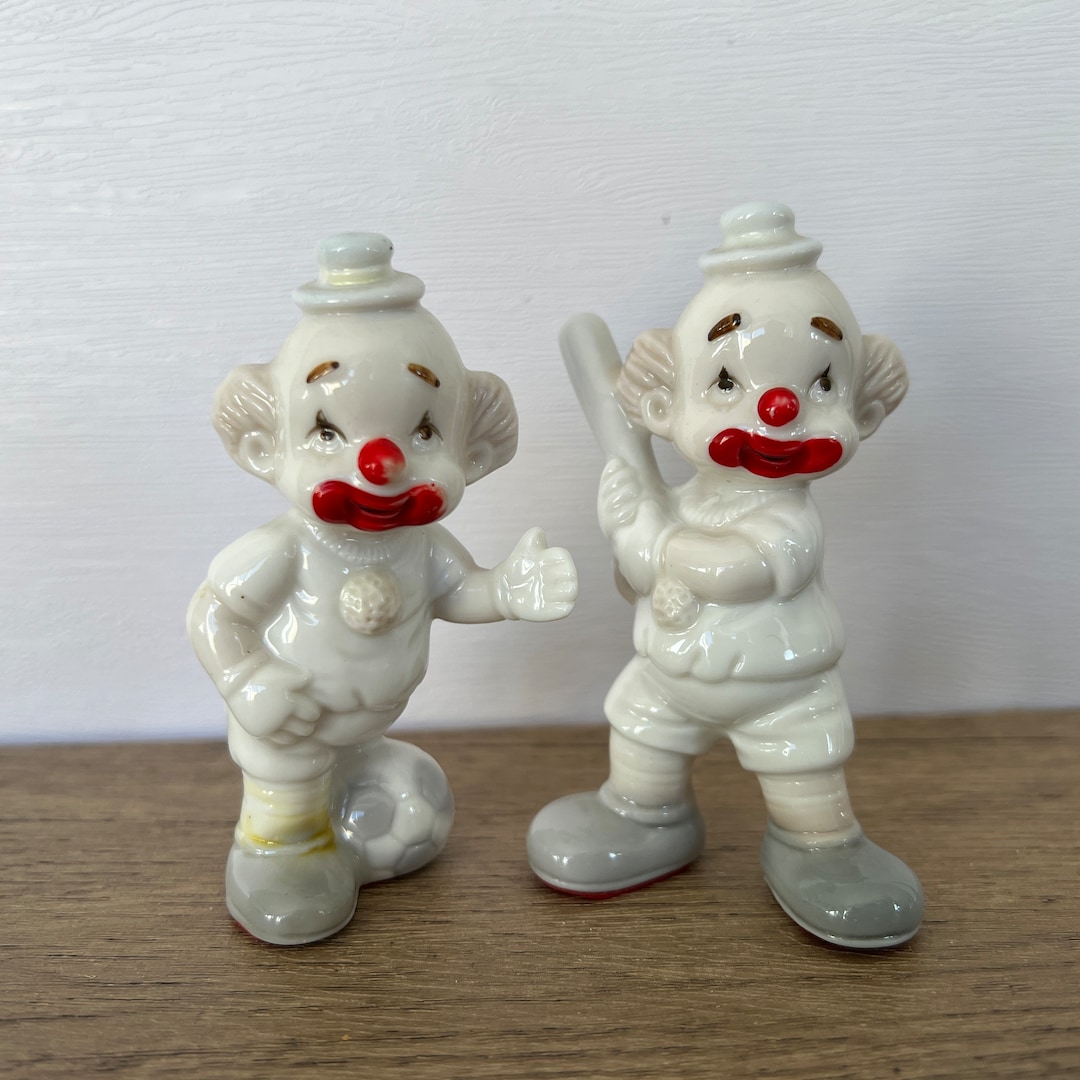 Porcelain Miniature Clown Figurines, Clowns Playing Football and ...