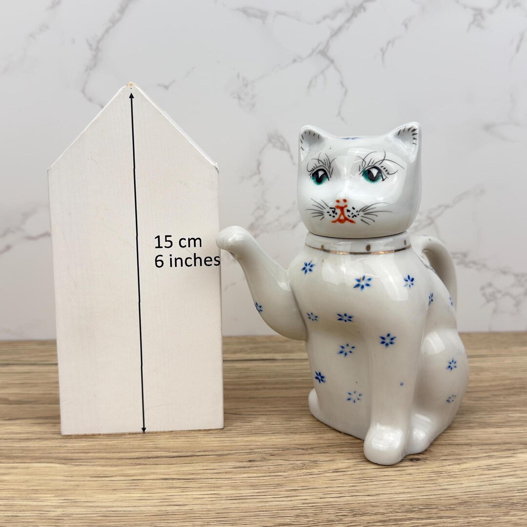 Vintage Collectible Cat Teapot, Cat Shaped White Tea Pot, Home Kitchen ...