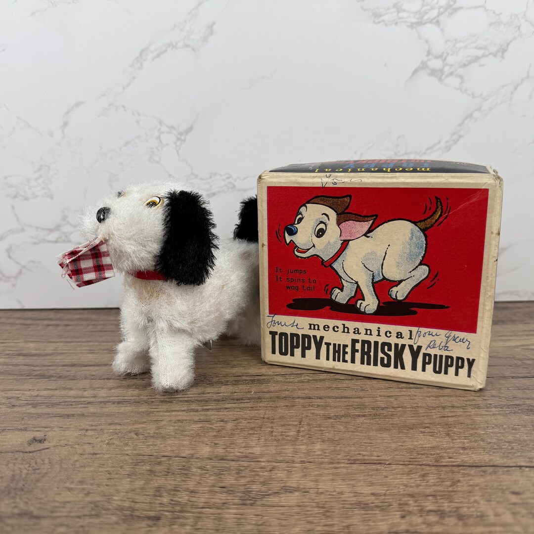 Vintage Mechanical Toppy the Frisky Puppy Windup Tin Dog Toy, Clockwork ...