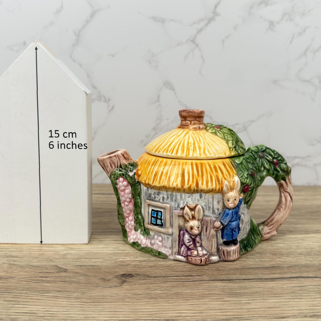 Ceramic Figural Cottage House Teapot, Rabbit Family Teapot, Novelty ...