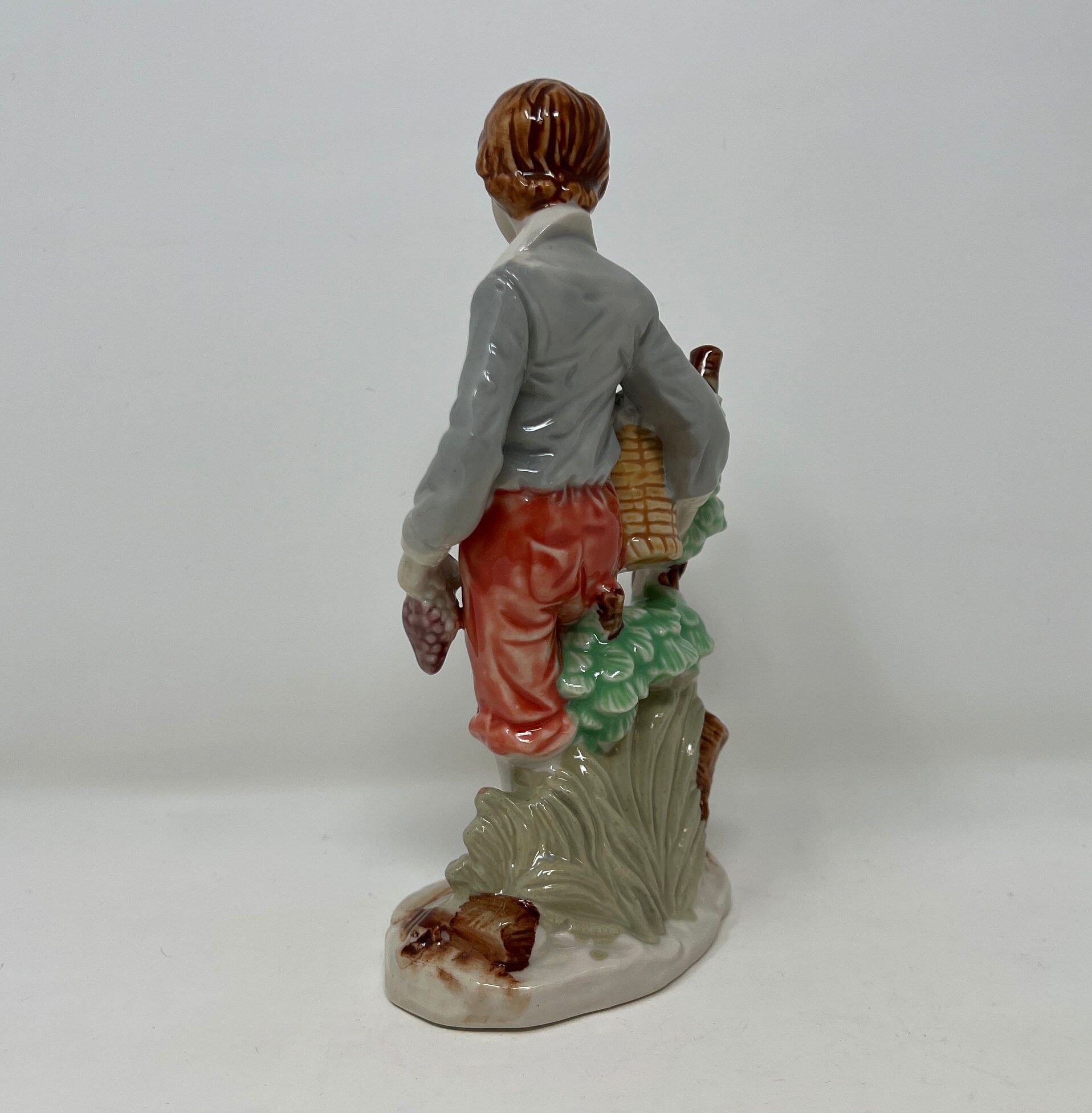 Lovely Hand Painted Vintage Figurine of a Boy With Basket of Grape ...