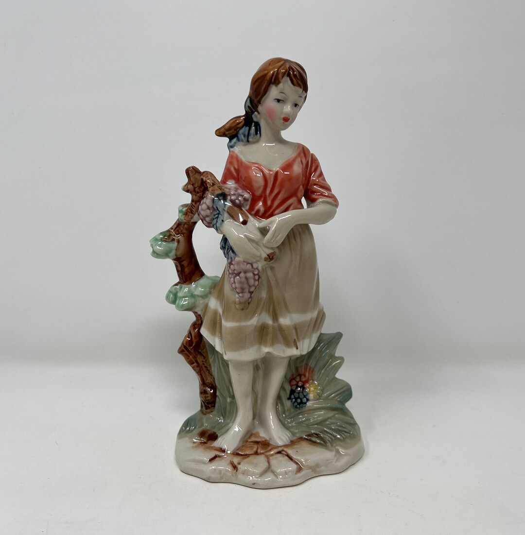 Figurine Girl With Grapes, Artmark Glazed Ceramic, Vintage Girl Ceramic ...