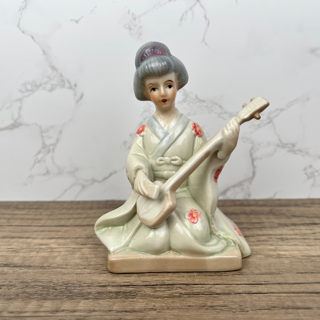 Vintage Japanese Ceramic Porcelain Figurine Girl Playing Mandolin ...