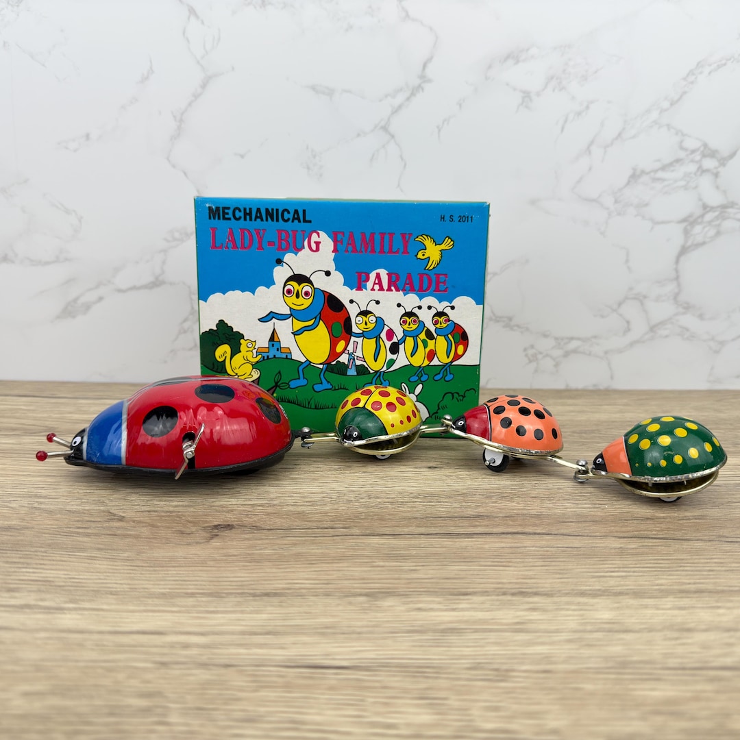 Vintage Mechanical Lady Bug Family Parade Tinplate Windup Toy ...