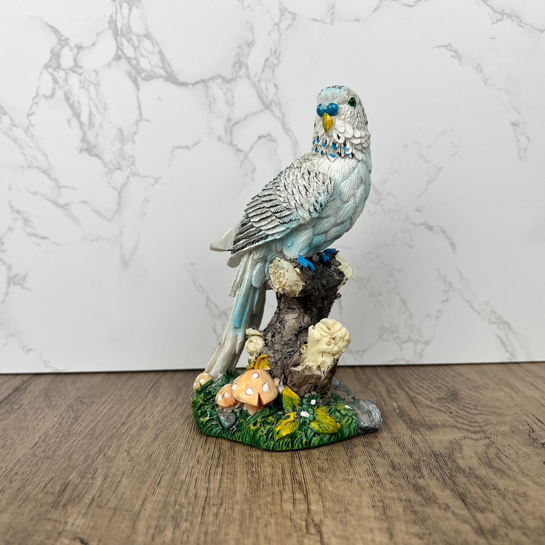 Resin Bird Figurine, Blue Budgee, Parakeet Figure, Collectible Art ...
