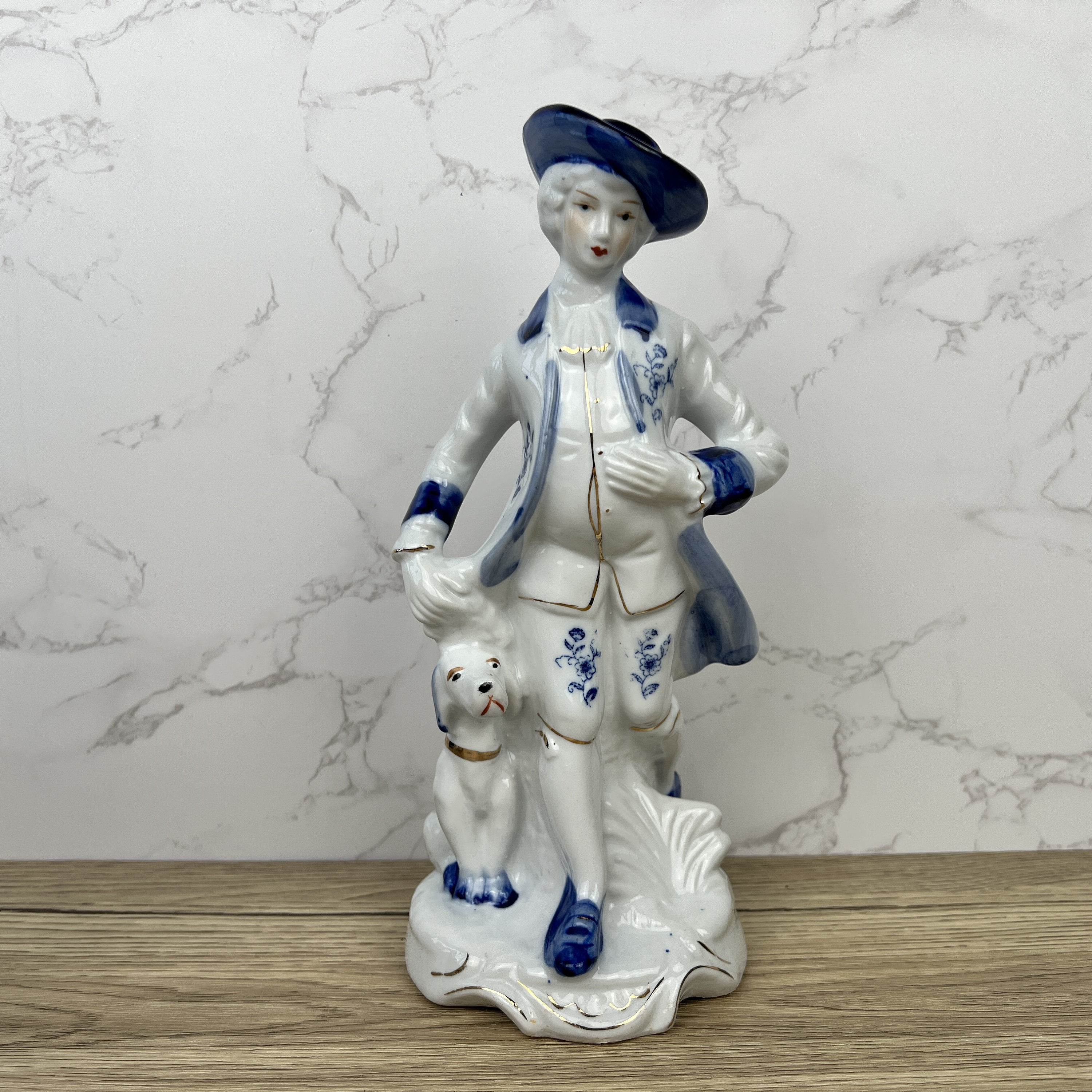 Delft Blue Victorian Norleans Porcelain Gentlemen and Lady Figurines ...