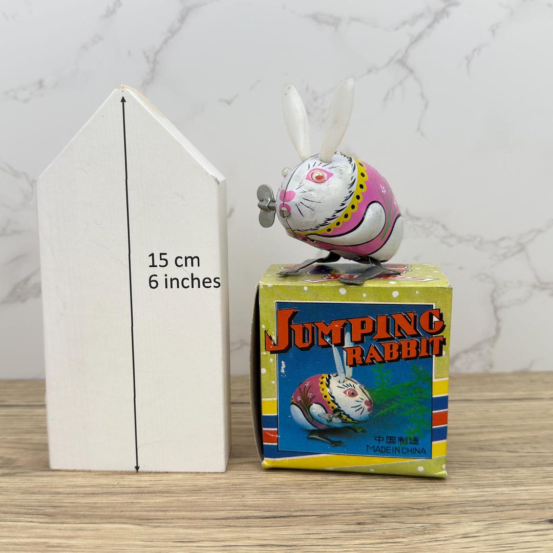 Vintage Red China Clockwork MS083 Tin Litho Jumping Rabbit W/ Moving ...