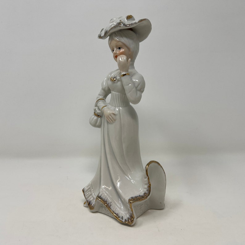 Vintage Porcelain Lady Figurine Solid White Gold Trim, JBG London Hand ...