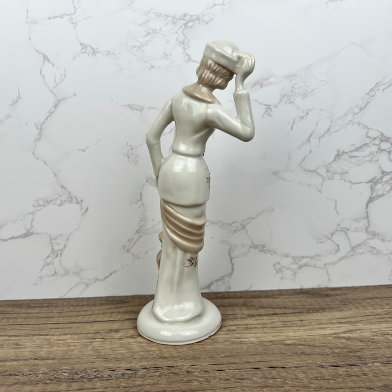 Vintage Victorian Style Brown Glazed White Figurine, Woman Porcelain ...