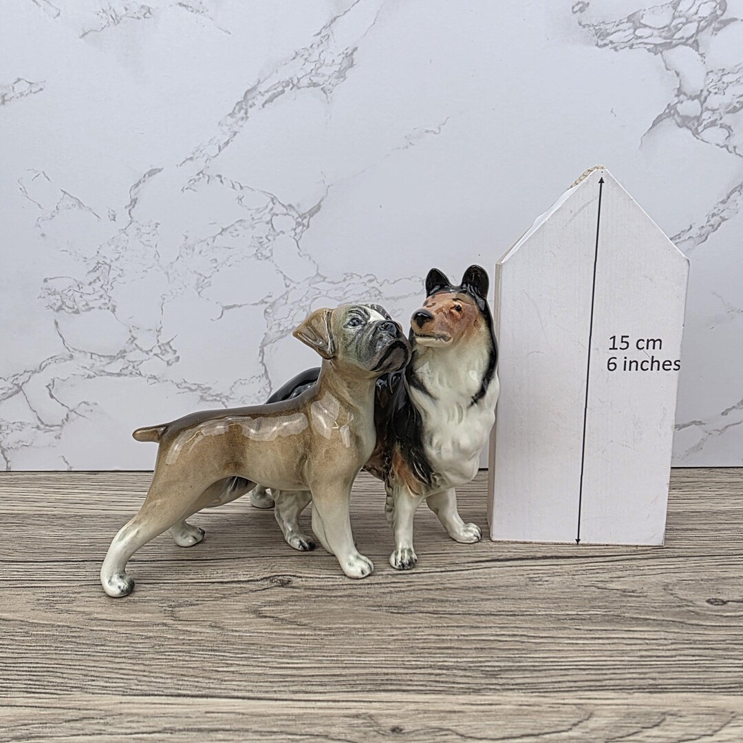 Vintage West Germany Boxer & Collie Dog Figurine Pair | Mid Century ...