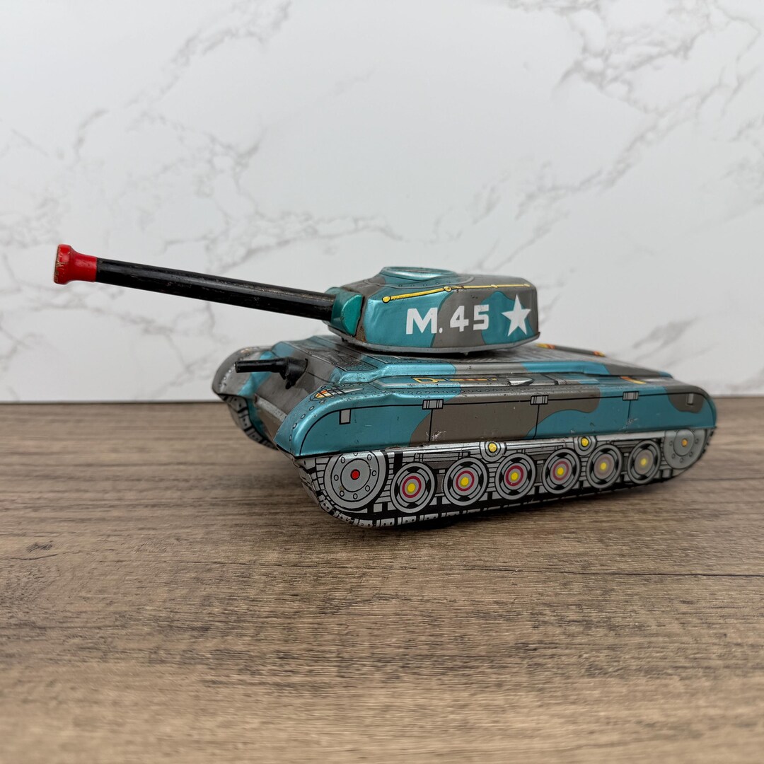 Vintage Tinplate War Tank, M45 Army Tin Toy Tank, Friction Powered ...