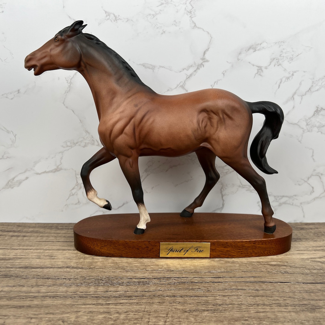Beswick spirit of Fire Bisque Porcelain Horse Figurine on Wooden Plinth ...