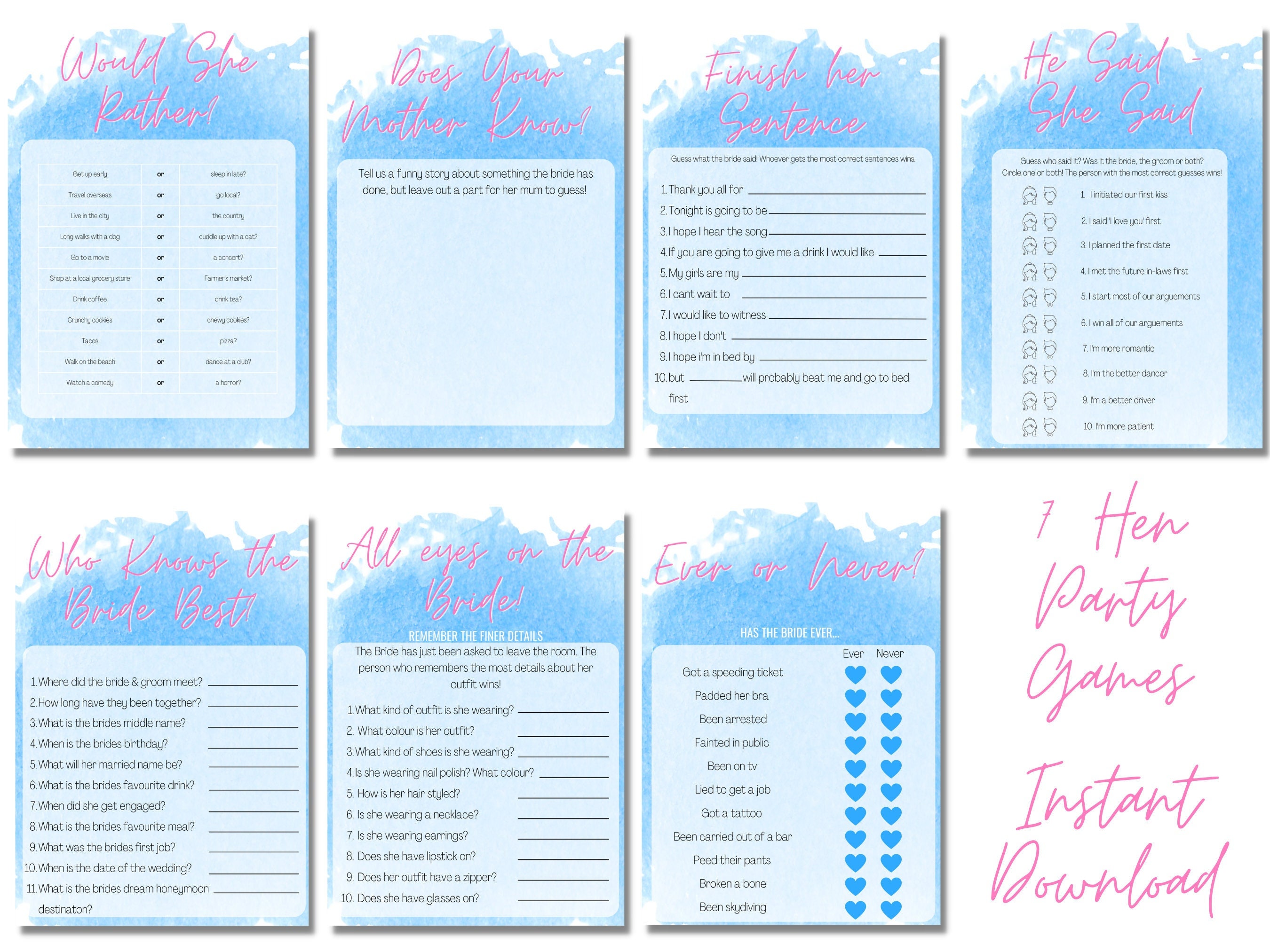 7 Hen Party Games Bundle - Mamma Mia Theme - Instant PDF Download ...