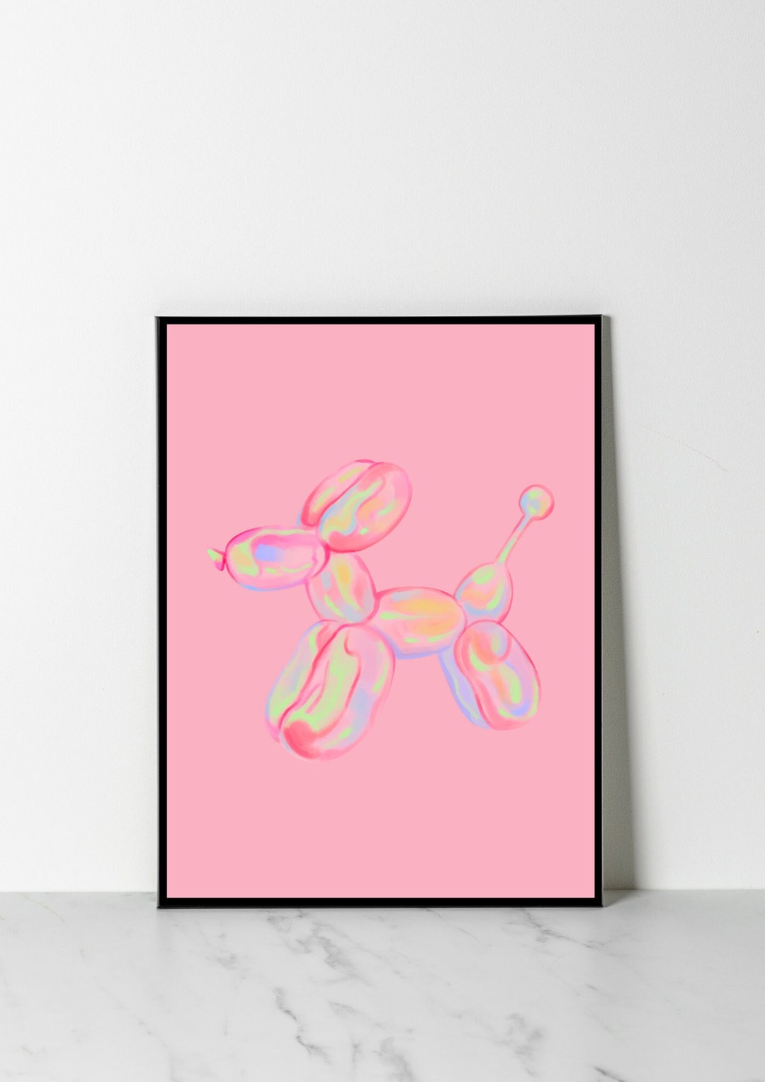 Pink Balloon Animal Trendy Poster, Pop Art Decor, Holographic Y2K ...