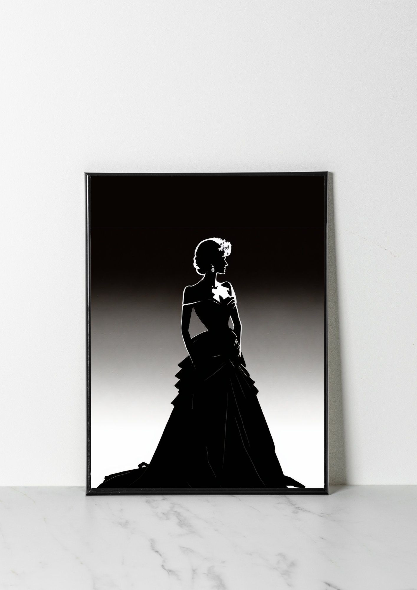 Princess Diana Poster, Black and White Wall Print, Silhouette Black and ...