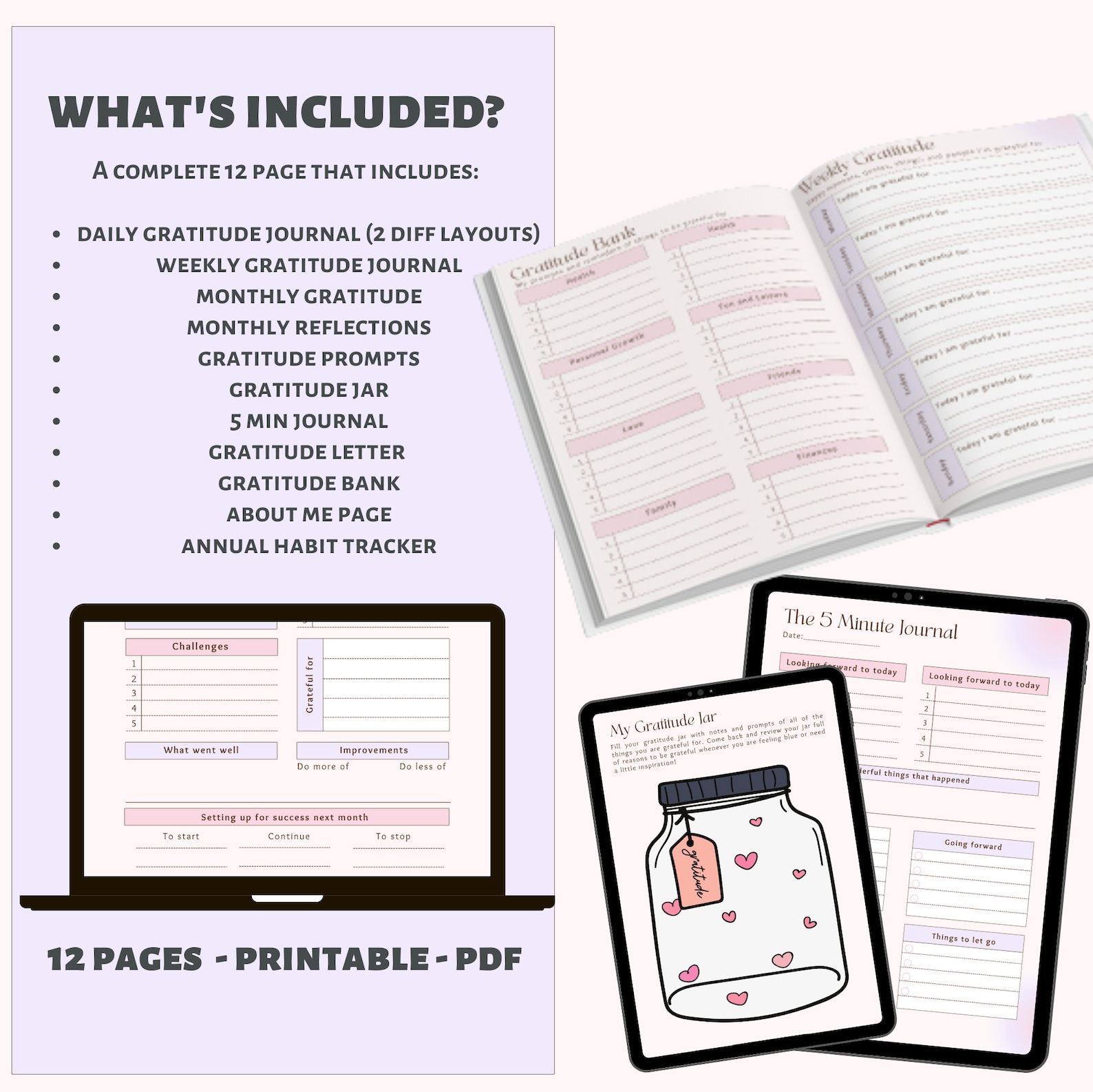 Gratitude Journal Printable BUNDLE Mindfulness Log, Gratitude Template ...
