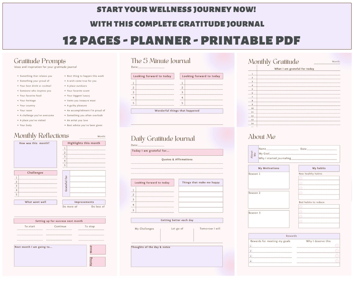 Gratitude Journal Printable BUNDLE Mindfulness Log, Gratitude Template ...