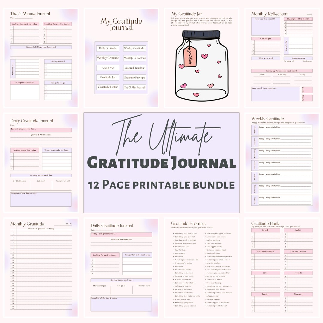 Gratitude Journal Printable BUNDLE Mindfulness Log, Gratitude Template ...