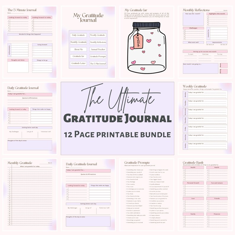 Gratitude Journal Printable BUNDLE Mindfulness Log, Gratitude Template ...
