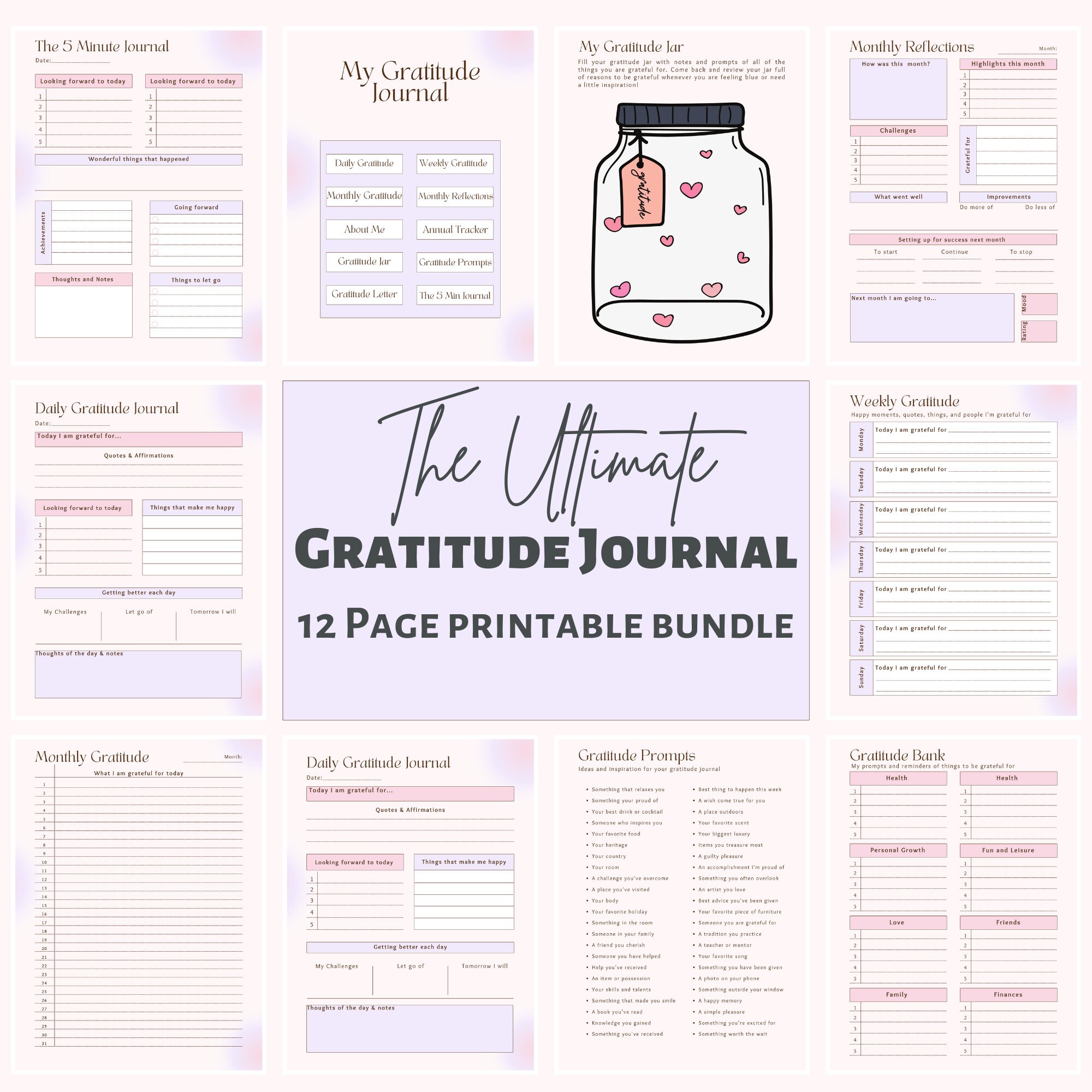 Gratitude Journal Printable BUNDLE Mindfulness Log, Gratitude Template ...